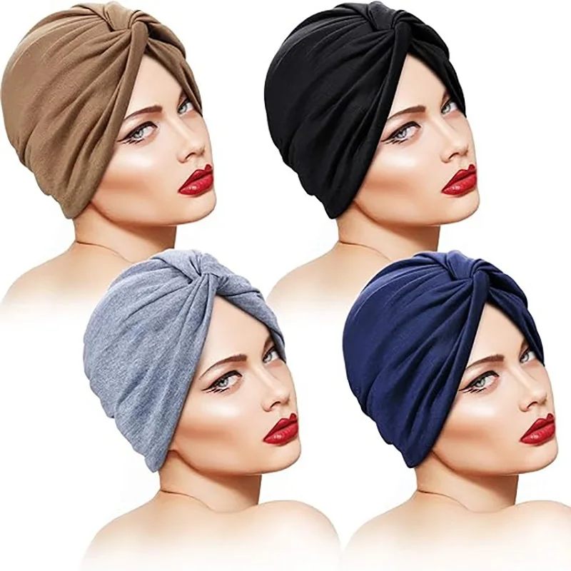 4PCS-LOT-Boho-Twist-Knot-Turbans-For-Women-Solid-Color-Elastic-Head ...