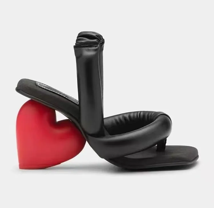 Red Heart Heels Women Sandals Abnormal Sweetheart Shoes Romance Lady ...