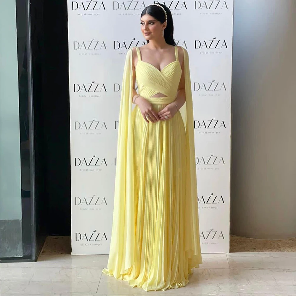 Sharon-Said-Dubai-Spaghetti-Yellow-Chiffon-Evening-Dress-with-Cape ...
