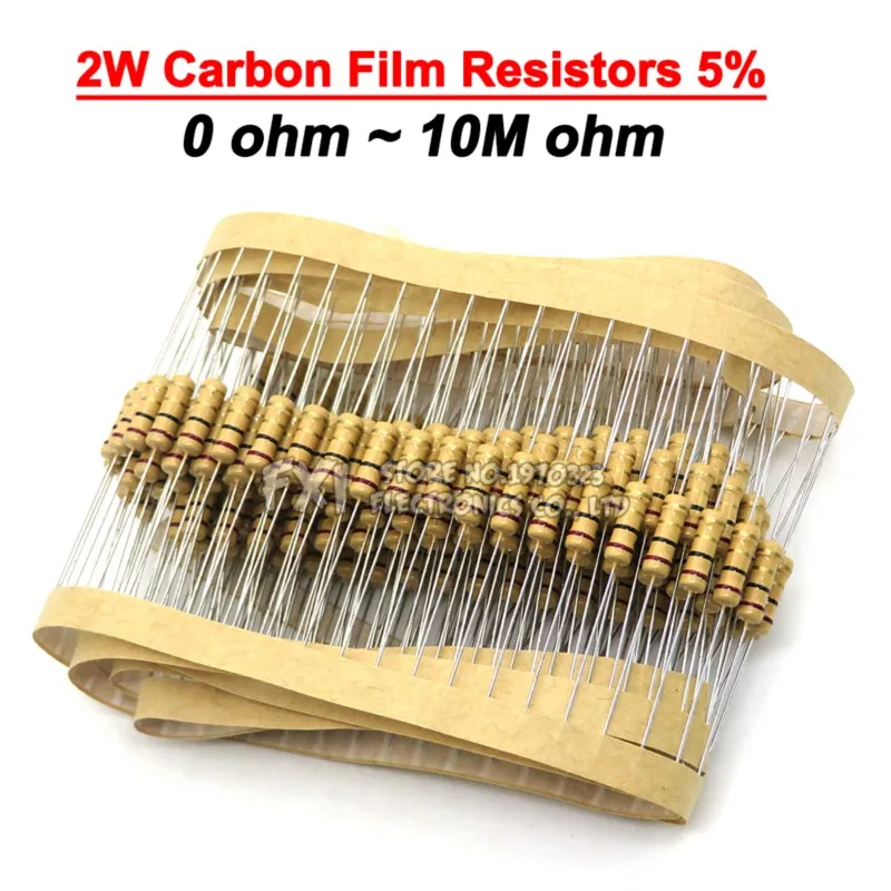 20PCS-2W-Carbon-Film-Resistors-5-1R-10M-10R-47R-100R-220R-1K-10K-4K7 ...