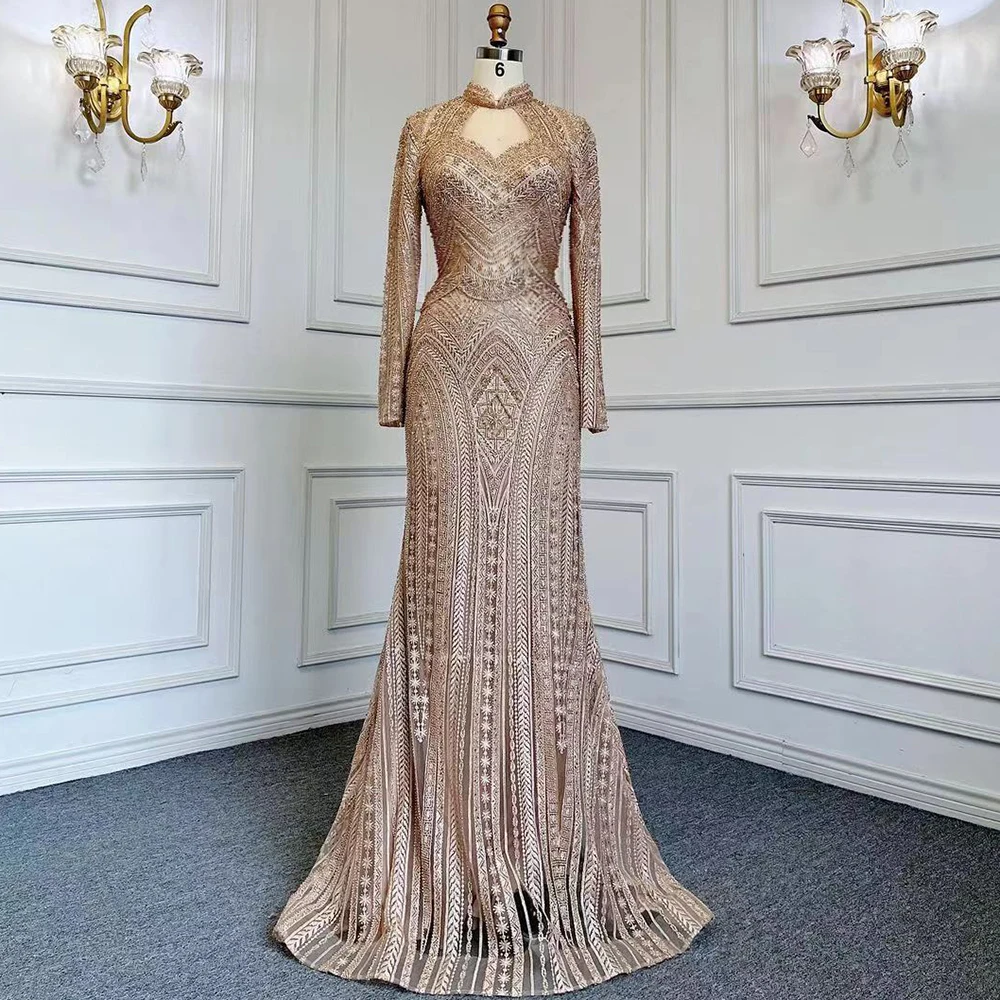 Blue-Muslim-Mermaid-Elegant-High-Neck-Evening-Dresses-Gowns-Luxury ...