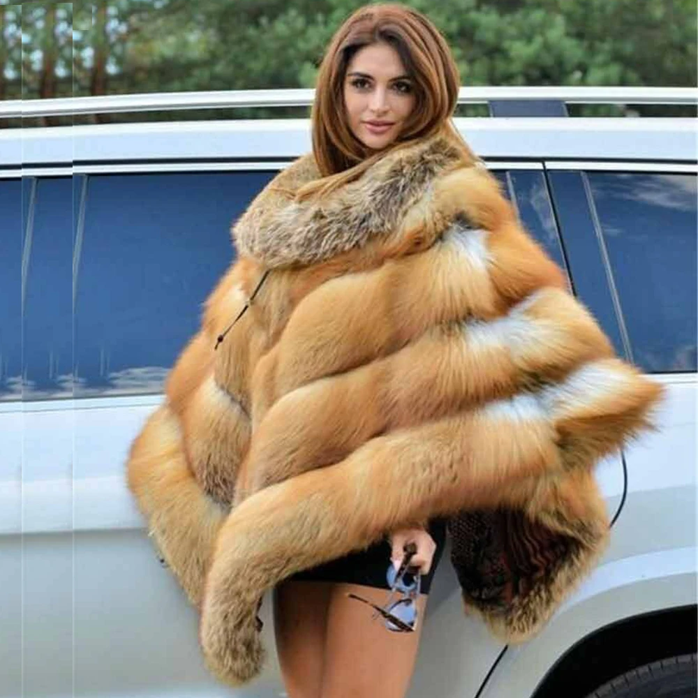 2023 Luxury Genuine Women Full Pelt Real Vulpe Red Fox Fur Coat Cape ...
