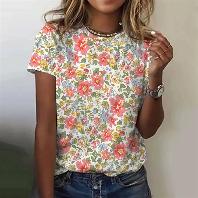 Women-s-T-shirt-Summer-Harajuku-Short-sleeved-Clothing-3d-Floral-Print ...