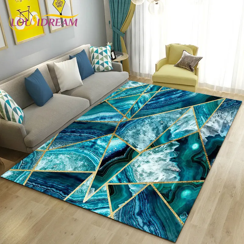 Nordic Green Gold Blue Marble Area Rug Large,carpet Rug For Living Room ...