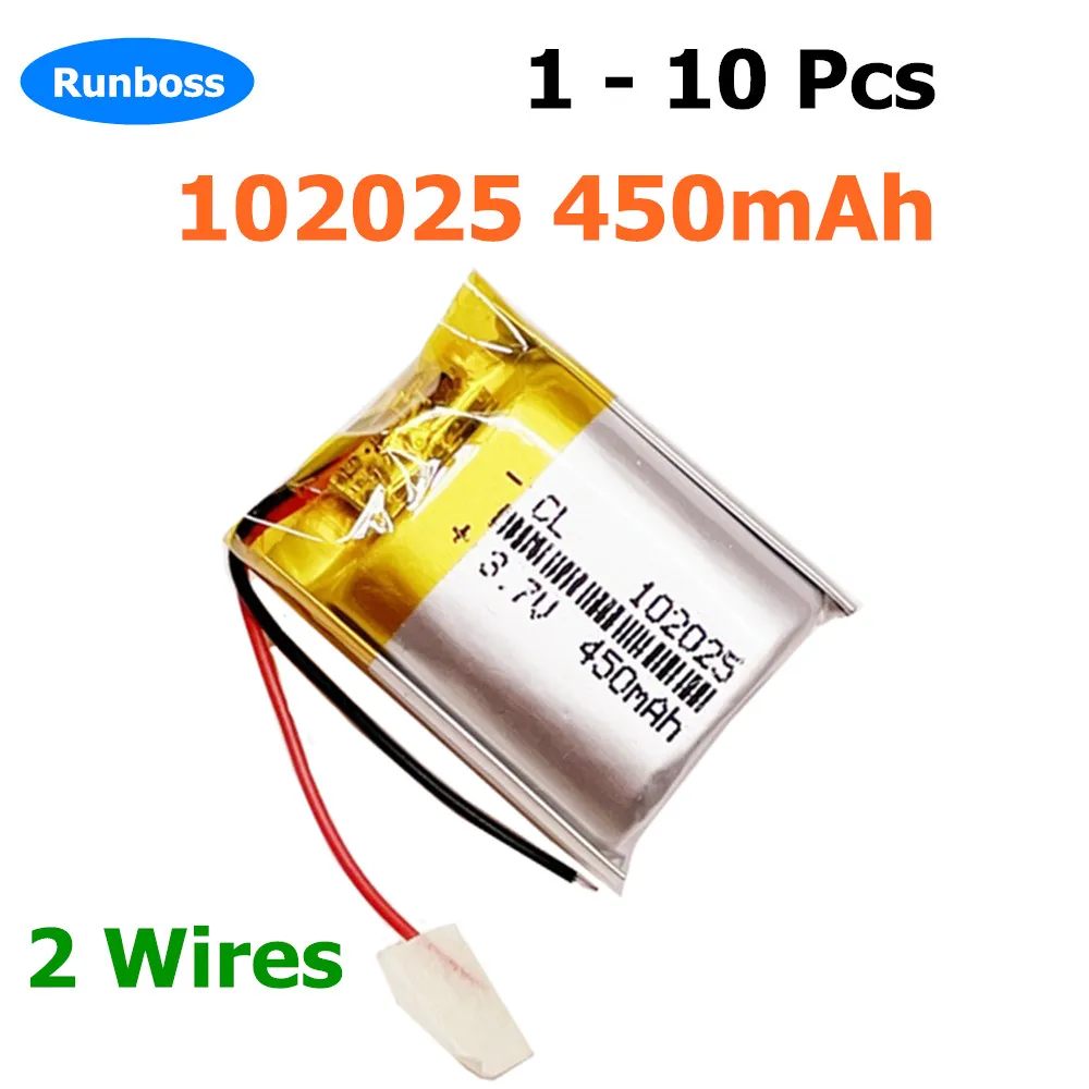 1-10 PCS 102025 3.7V 450mAh Lithium Polymer LiPo Rechargeable Battery ...