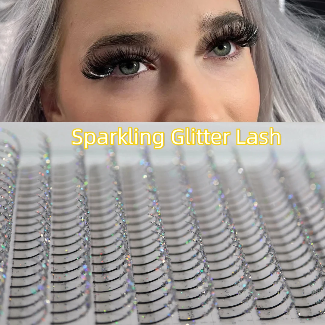 Sparkling Glitter Colored Eyelash Individual Premade Russian Volume ...
