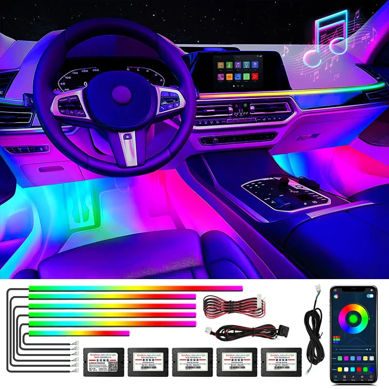 22 In 1 Neon Car Interior LED Ambient Light Car Lights Acrylic Strip ...