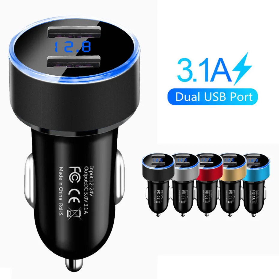 3.1A Dual Usb Car Charger 2 Ports Lcd Display 12V Car Cigarette Lighter ...