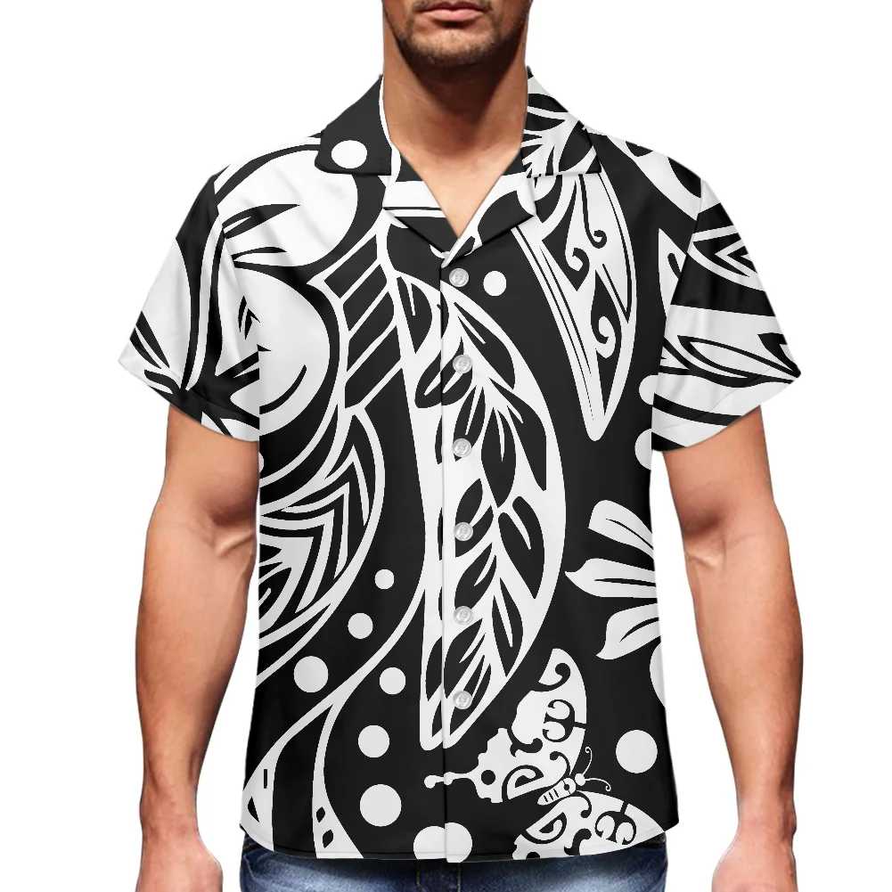 HYCOOL Polynesian Ethnic Tribal Black And White Shirt Hawaiian Tropical ...
