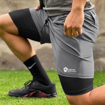 Bodybuilding & Fitness 2 in 1 Men's Double Layer Shorts - Men's Fitness ...