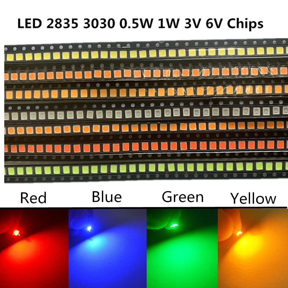 110pcs Led Smd 2835 3030 0.2w 0.5w 1w Chip 3v 6v 9v Yellow Red Blue ...