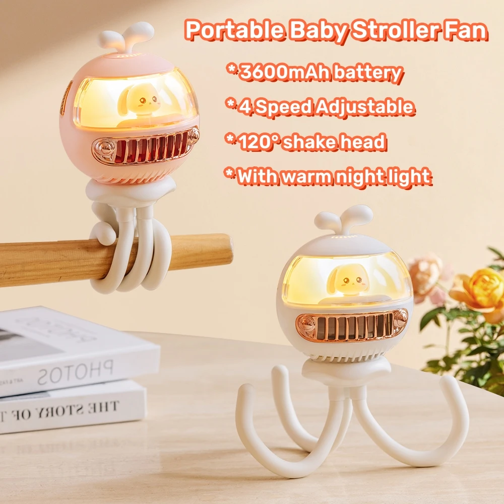 Portable-Stroller-Fan-For-Baby-USB-Rechargeable-3600mAh-4Speed ...