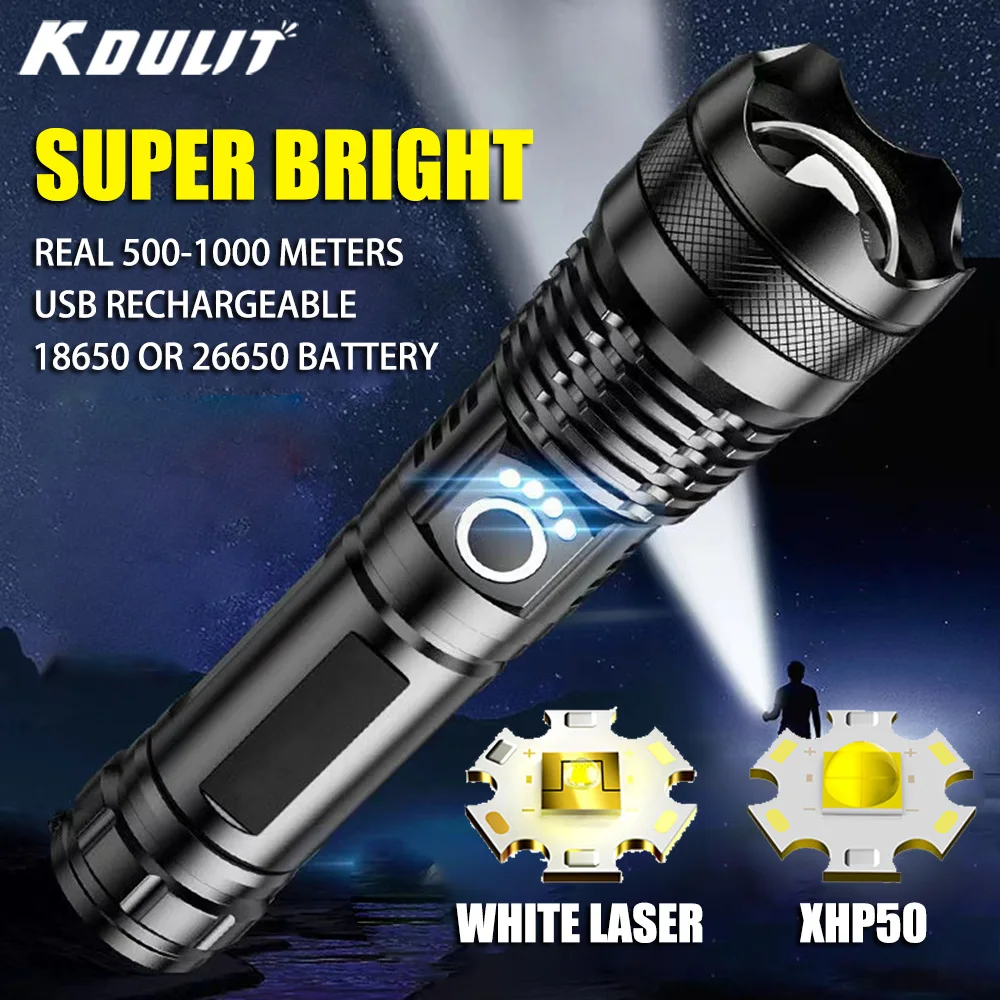 High-Power-LED-Flashlight-Type-c-Rechargeable-Tactical-Torch-18650-or ...