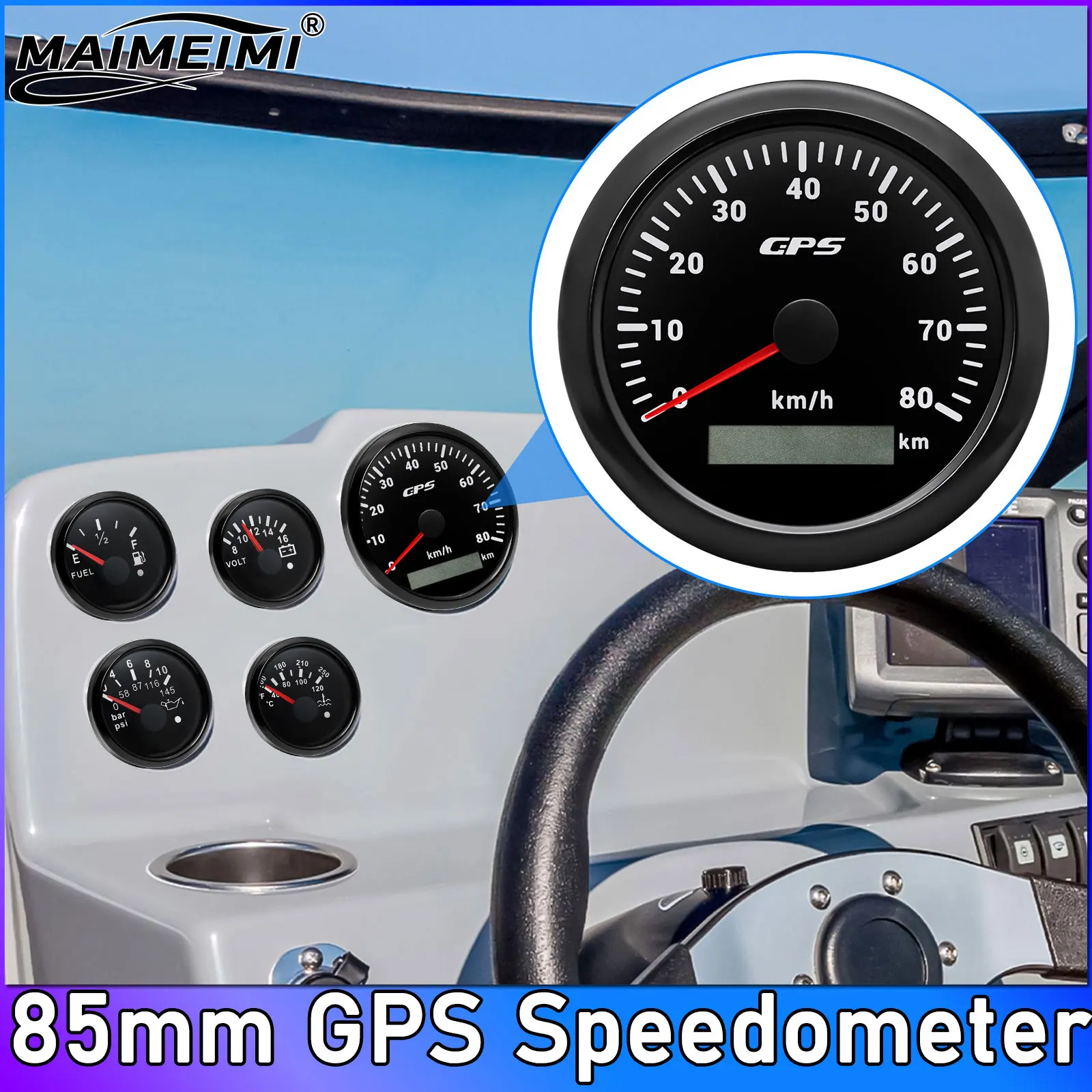85mm GPS Speedometer 0-80Km/H 7 Colors Odometer Gauge for Marine Boat ...
