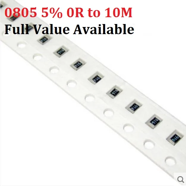 100pcs 0805 5% SMD Chip Resistor Kit 0R-10M 10K Ohm 10R 100R 470R 330R ...