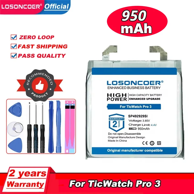 LOSONCOER-950mAh-SP492929SI-For-TicWatch-Pro-3-GPS-Pro3-4G-Sports-Smart ...