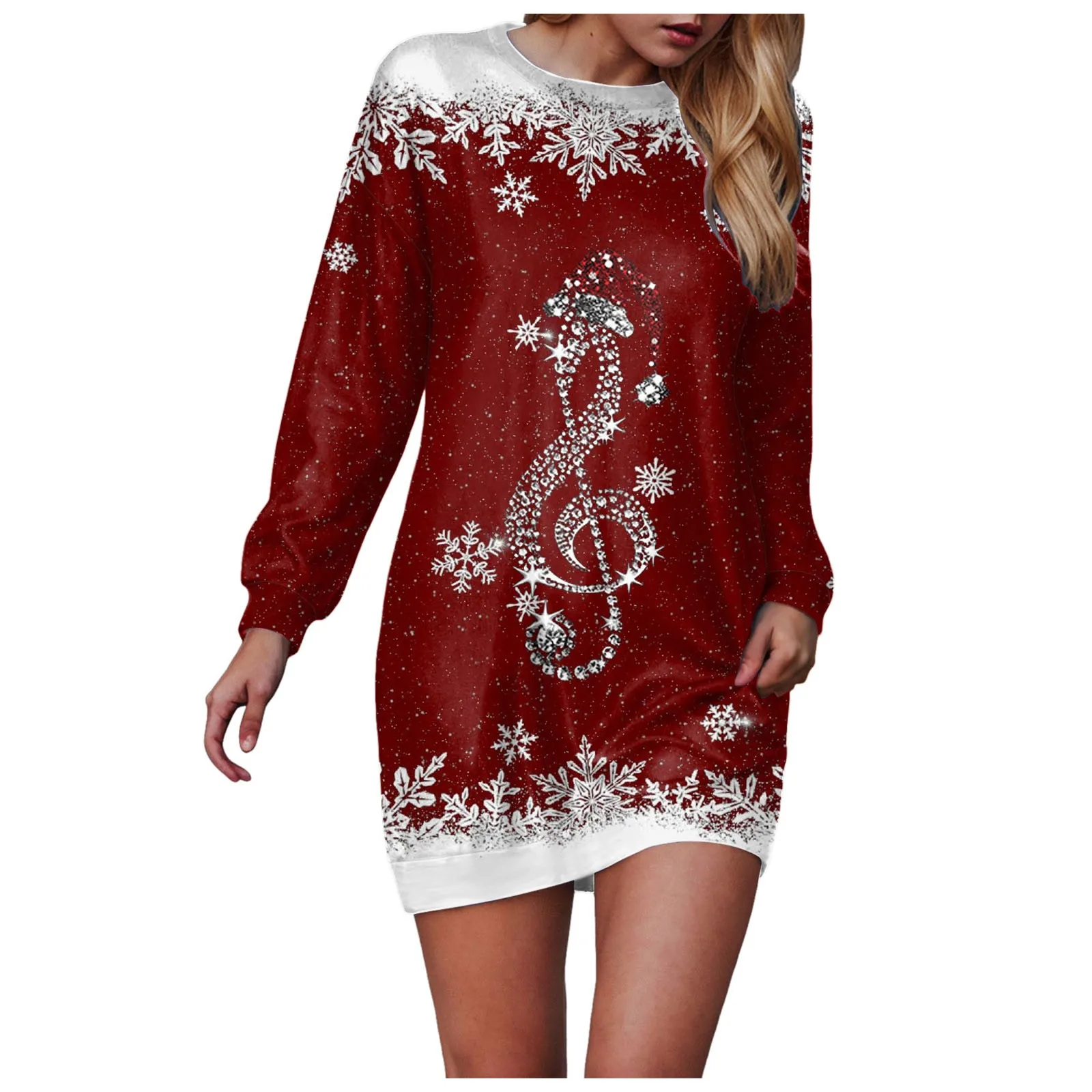 Snowflake Christmas Print Dress For Women 2025 New Year Xmas Party ...