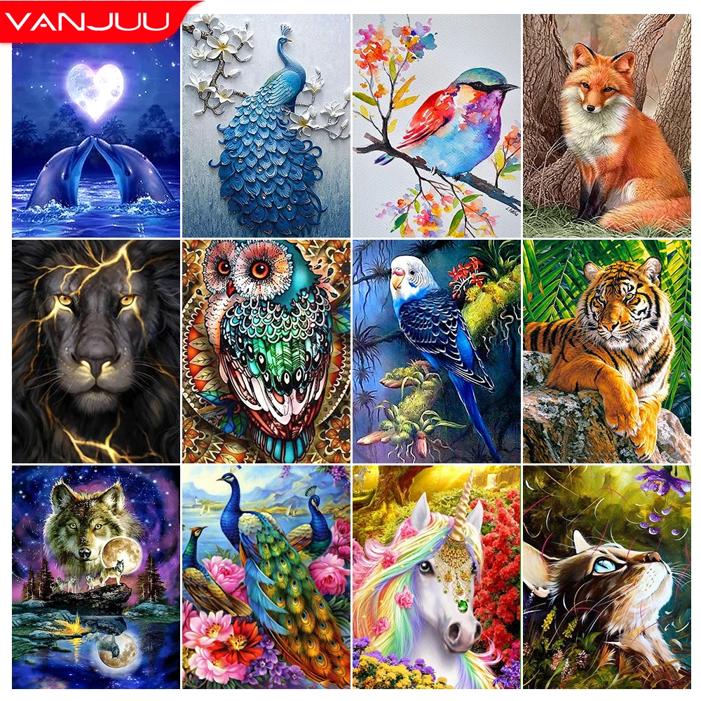 5D-DIY-Diamond-Painting-Animal-Series-Tiger-Parrot-Elephant-Full-Round ...