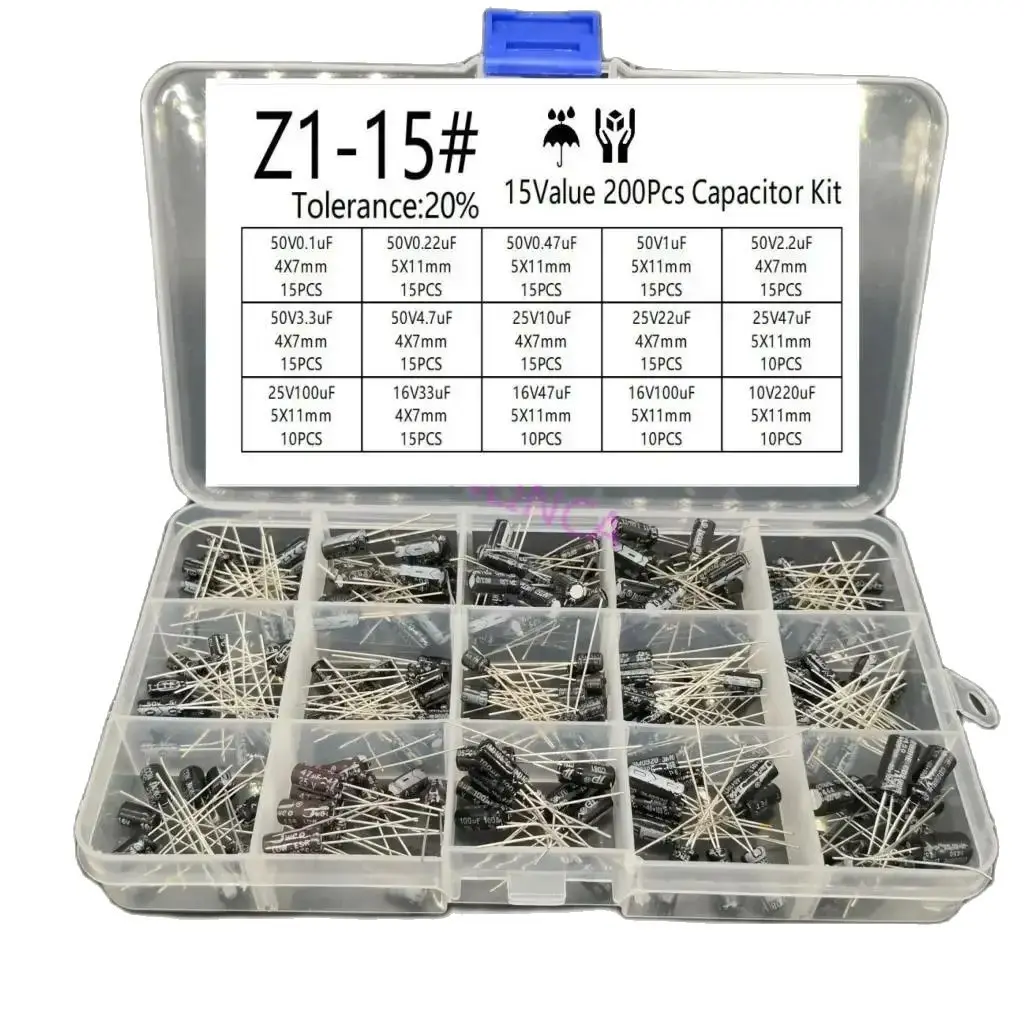 200pcs-lot-Radial-capacitors-set-15Values-10V-16V-25V-50V-0-1uF-220uF ...