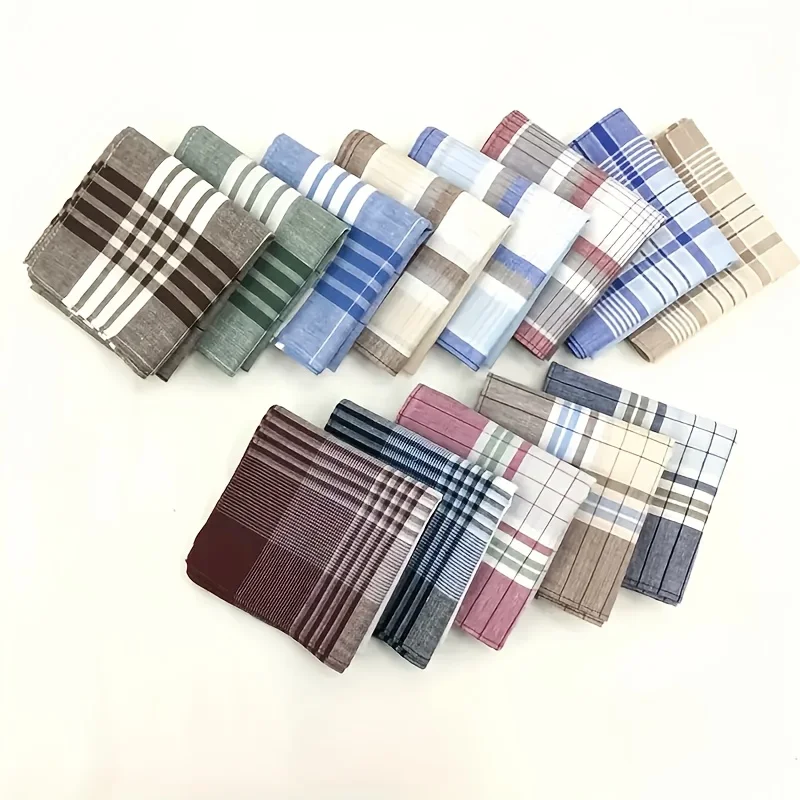 12pcs Men's Cotton Plaid Handkerchief Set - Mixed Patterns Pocket ...