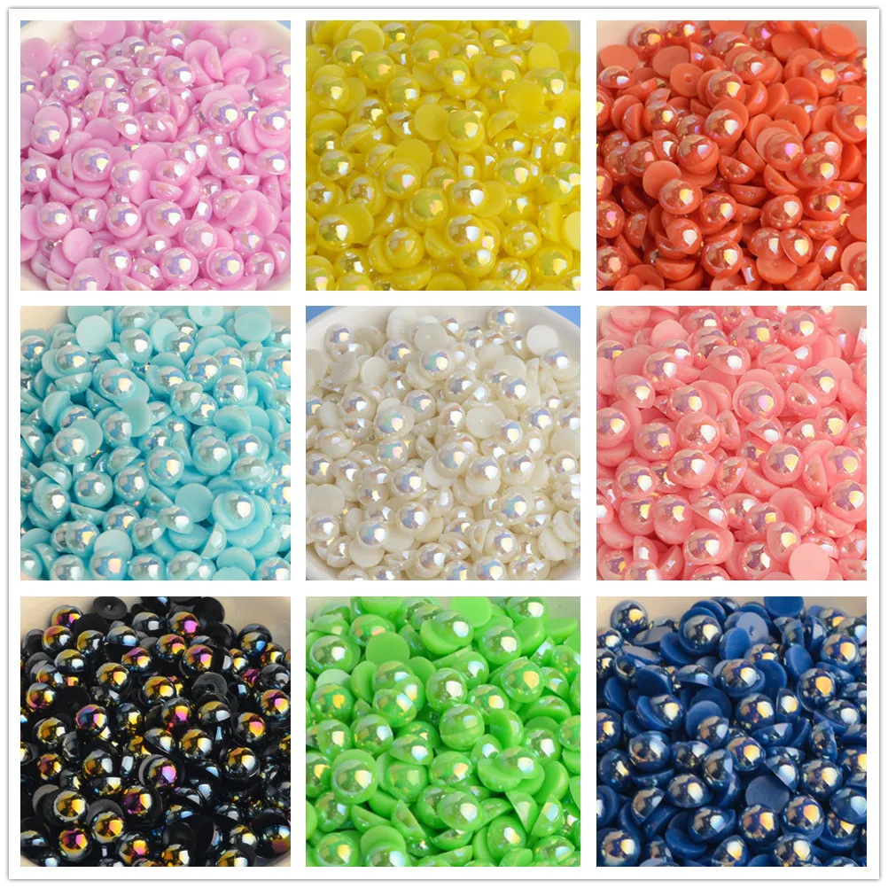Dimensioni-Multiple-tutti-i-colori-Half-Round-AB-Plastic-Pearl-Non ...