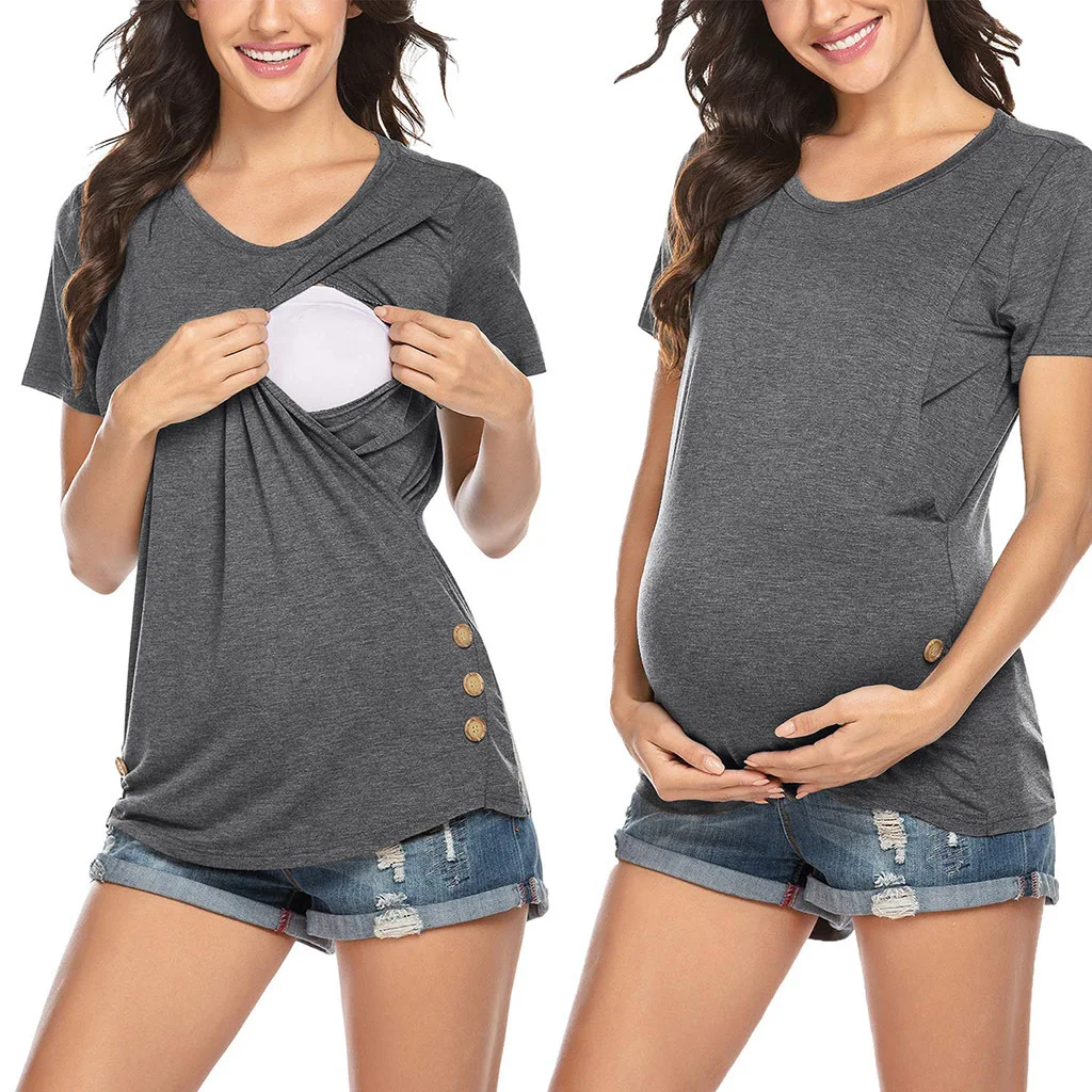 Tops-de-maternidad-para-mujer-Camiseta-c-moda-de-manga-corta-para ...