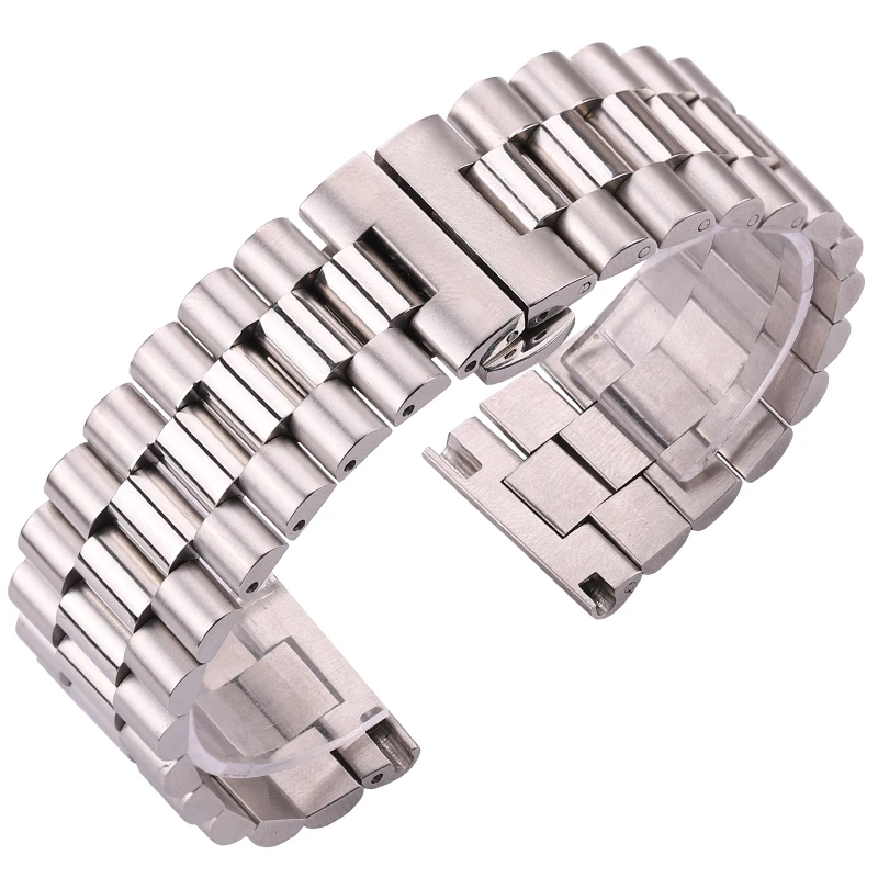 Stainless-Steel-Watchbands-Bracelet-Women-Men-Silver-Solid-Metal-Watch ...