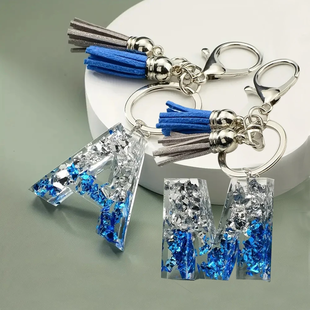 Creative-26-Letter-Resin-Keychains-With-Tassel-Fashion-Bule-Sliver ...