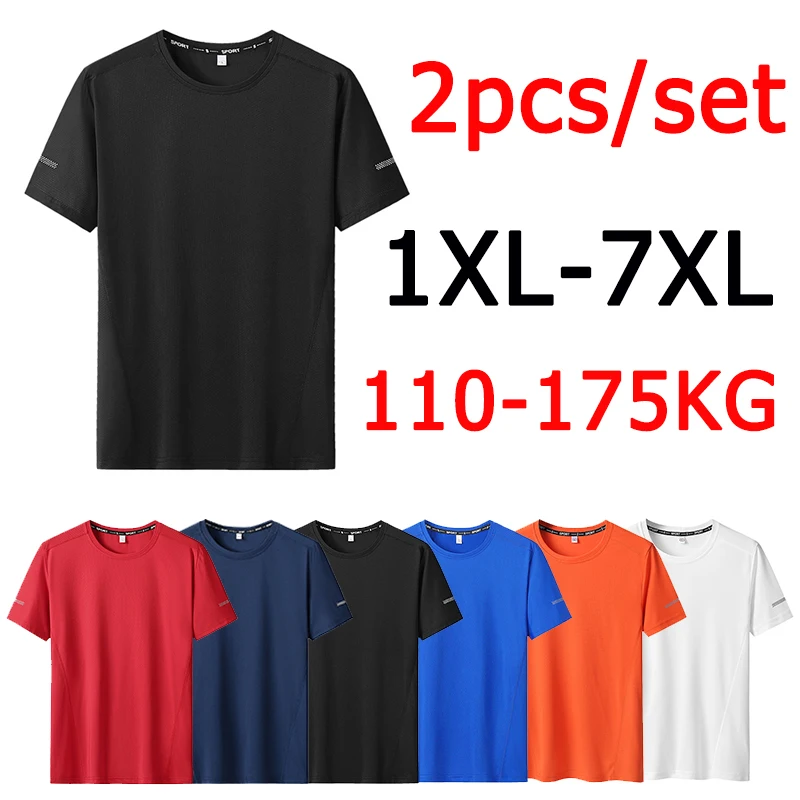 2pcs Summer T-shirt for Men Plus Size 7XL Sport Quick Dry T-shirt Round ...
