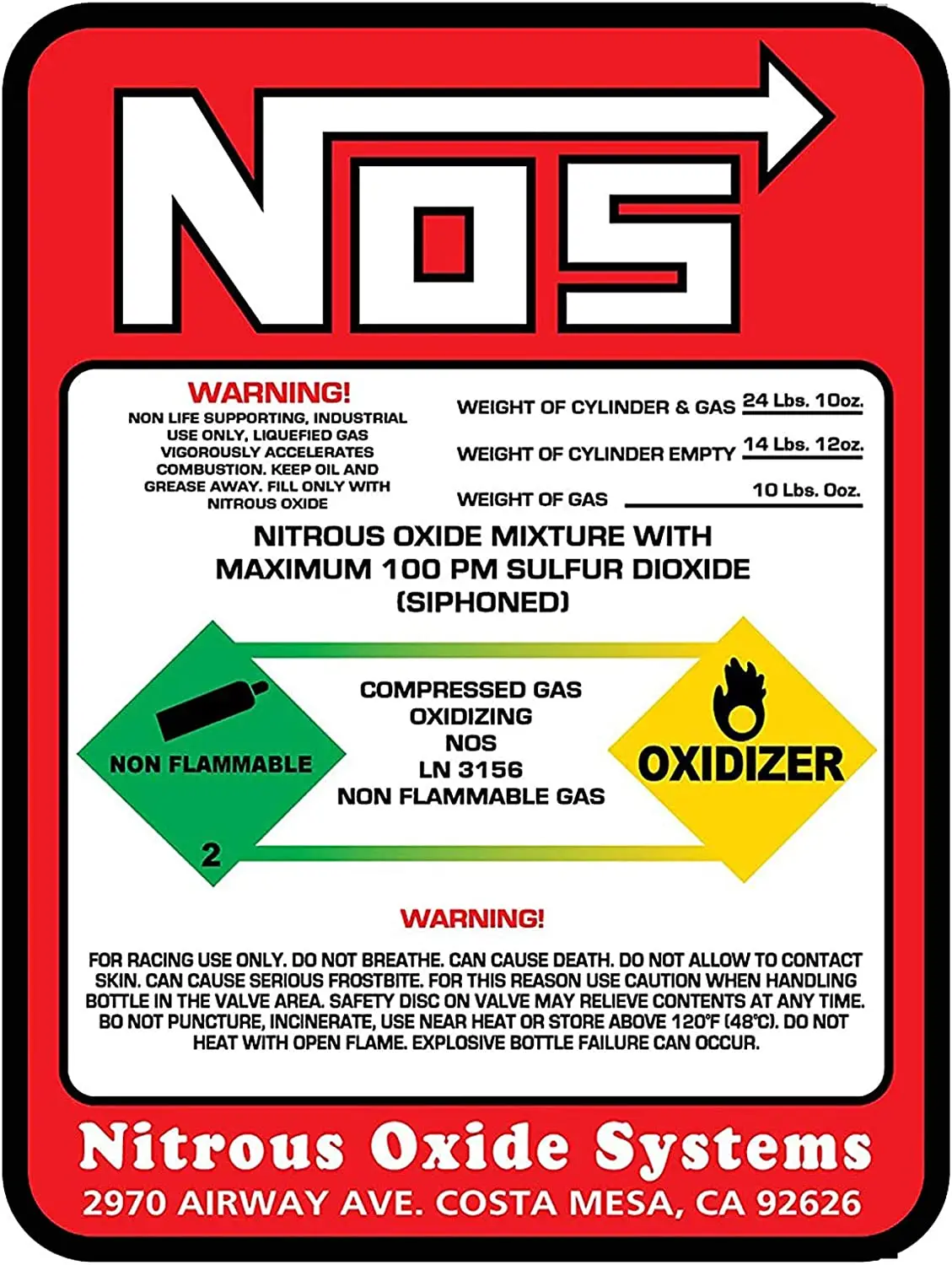 NO W NOS NITROUS OXIDE BOTTLE LABEL STICKER DECAL THE BEST QUALITY C $2 ...