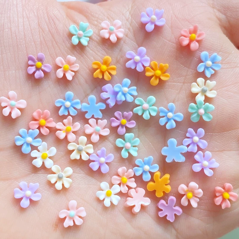 100Pcs-New-6mm-Cute-Mini-Flower-Resin-Figurine-Crafts-Flatback-Cabochon ...