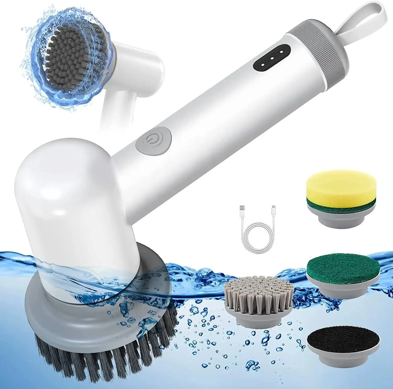 Handheld-Electric-Cleaning-Brush-With-4-Replaceable-Heads-Wireless ...