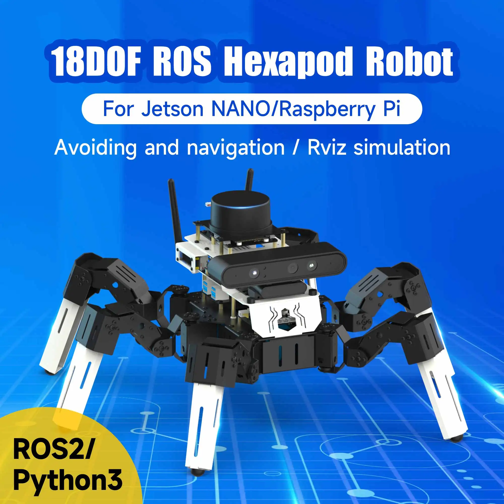 ROS2-18DOF-AI-Vision-Recognition-Hexapod-Metal-Smart-Robot-Kit-Education-Electronica-Assembled ...