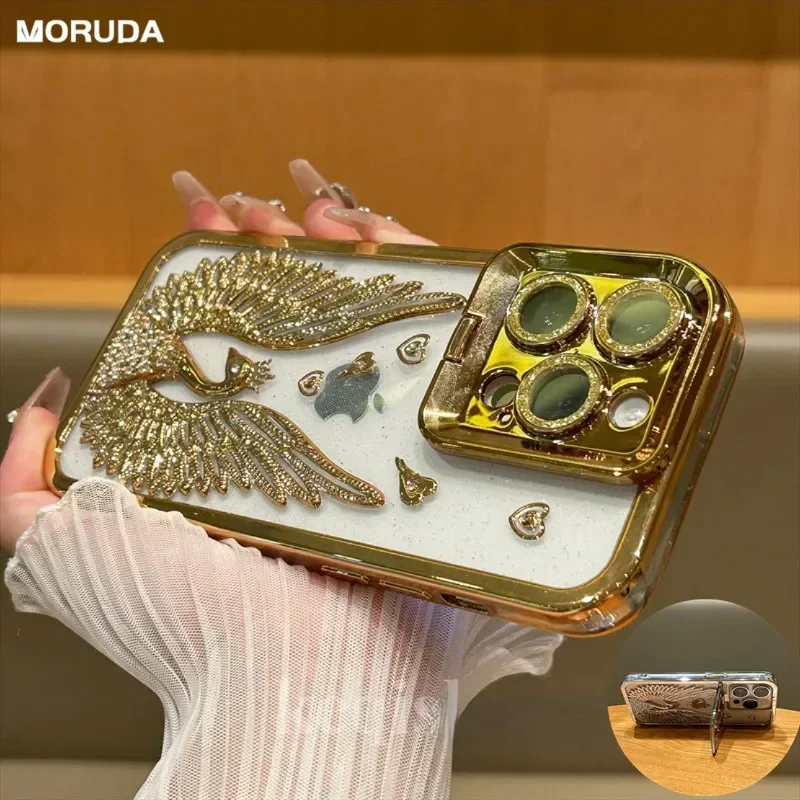 Luxury-Peacock-Diamond-Camera-Holder-Case-For-iPhone-15-Pro-14-Pro-12 ...