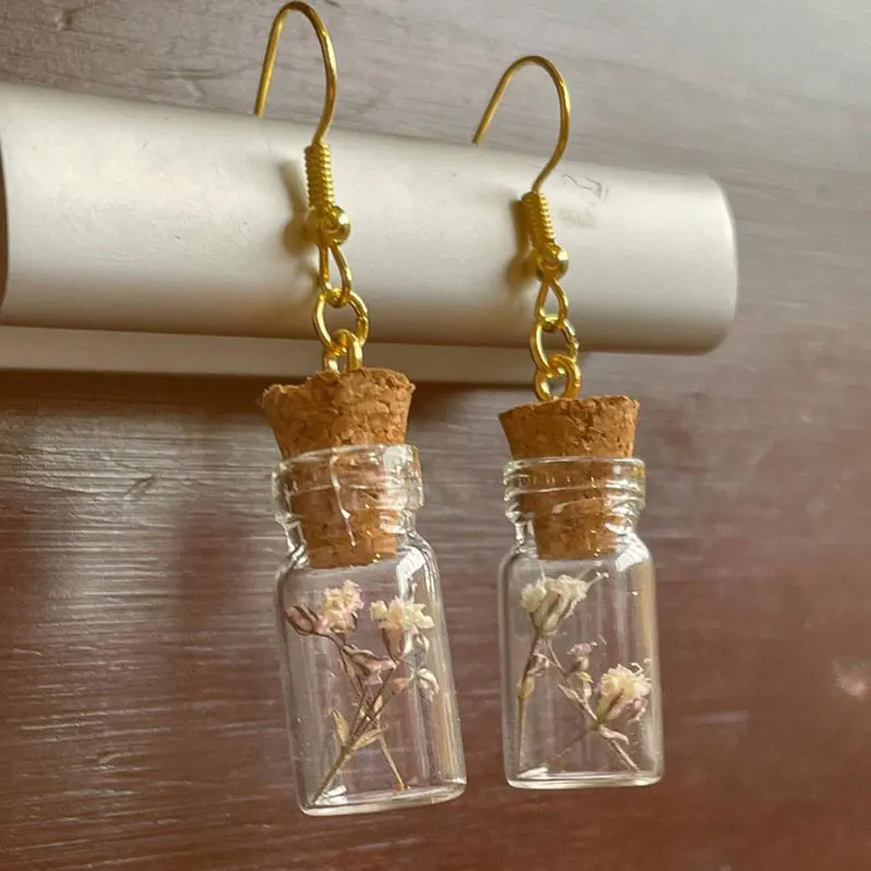 fairy jar drop earrings with dried flowers real baby breath earrings cottage cottage core earings for women y2k AliExpress 36