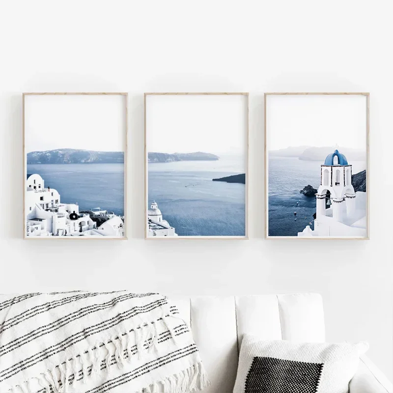 Santorini Greece Light Blue Print Poster Travel City Art Modern ...
