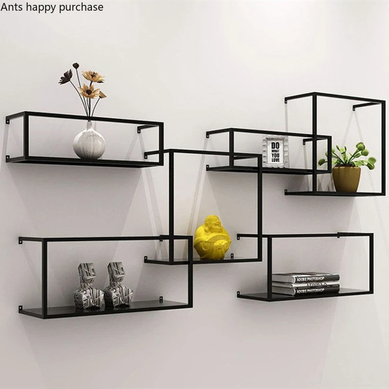 Wall Wrought Iron Shelf Home Storage Rack Living Room Shelf Background ...