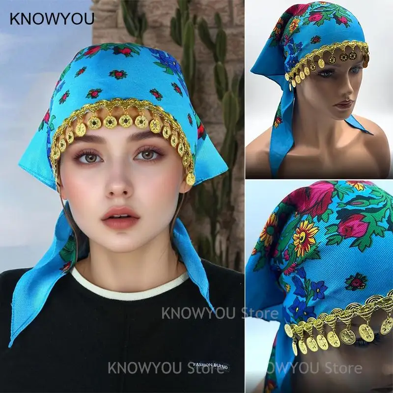 Fashion Floral Print Hijab Head Scarf Women Headband Sequin Tassel ...