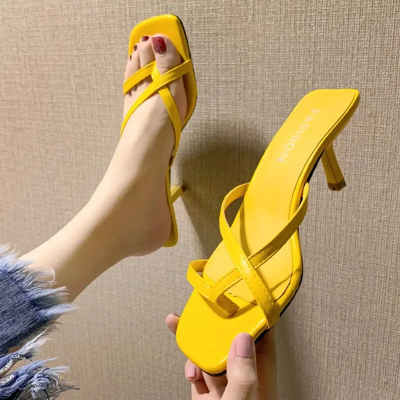 Women Light Weight Yellow Open Toe Comfort Spring Summer High Heel ...