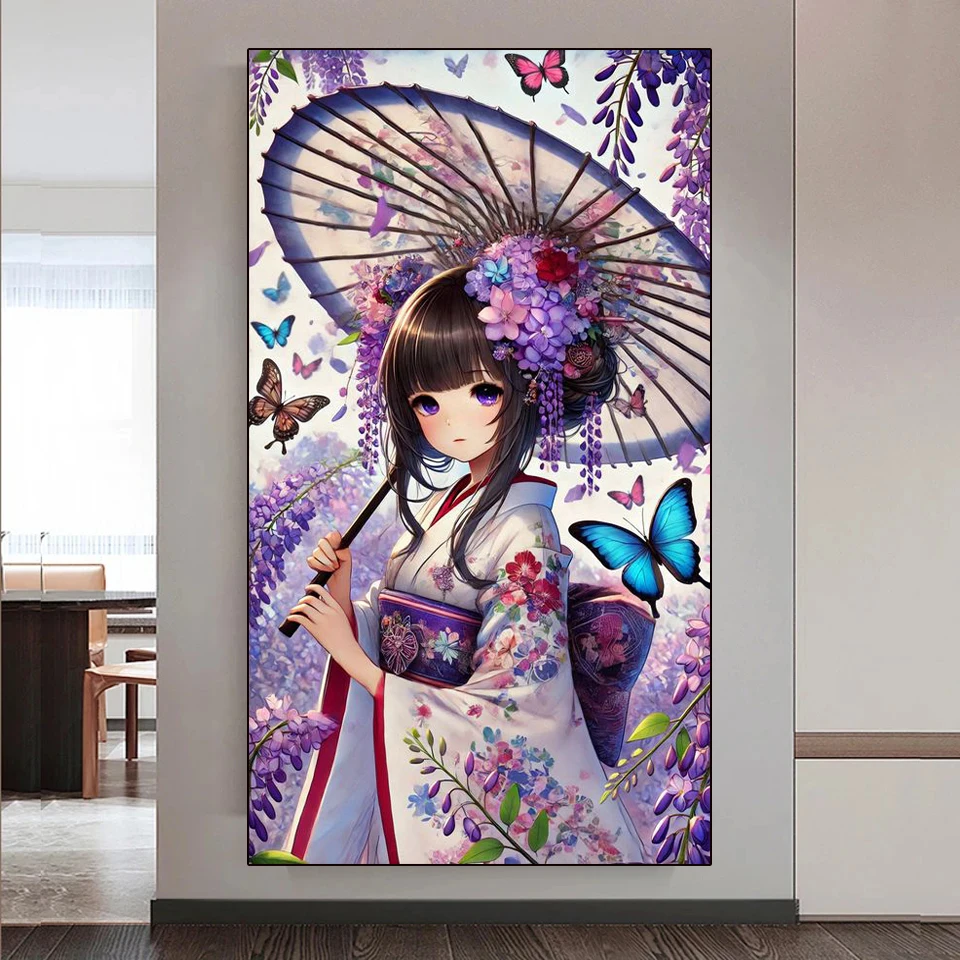 New Japan Anime Girl Diamond Drawing Cartoon Flower Embroidery Mosaic ...