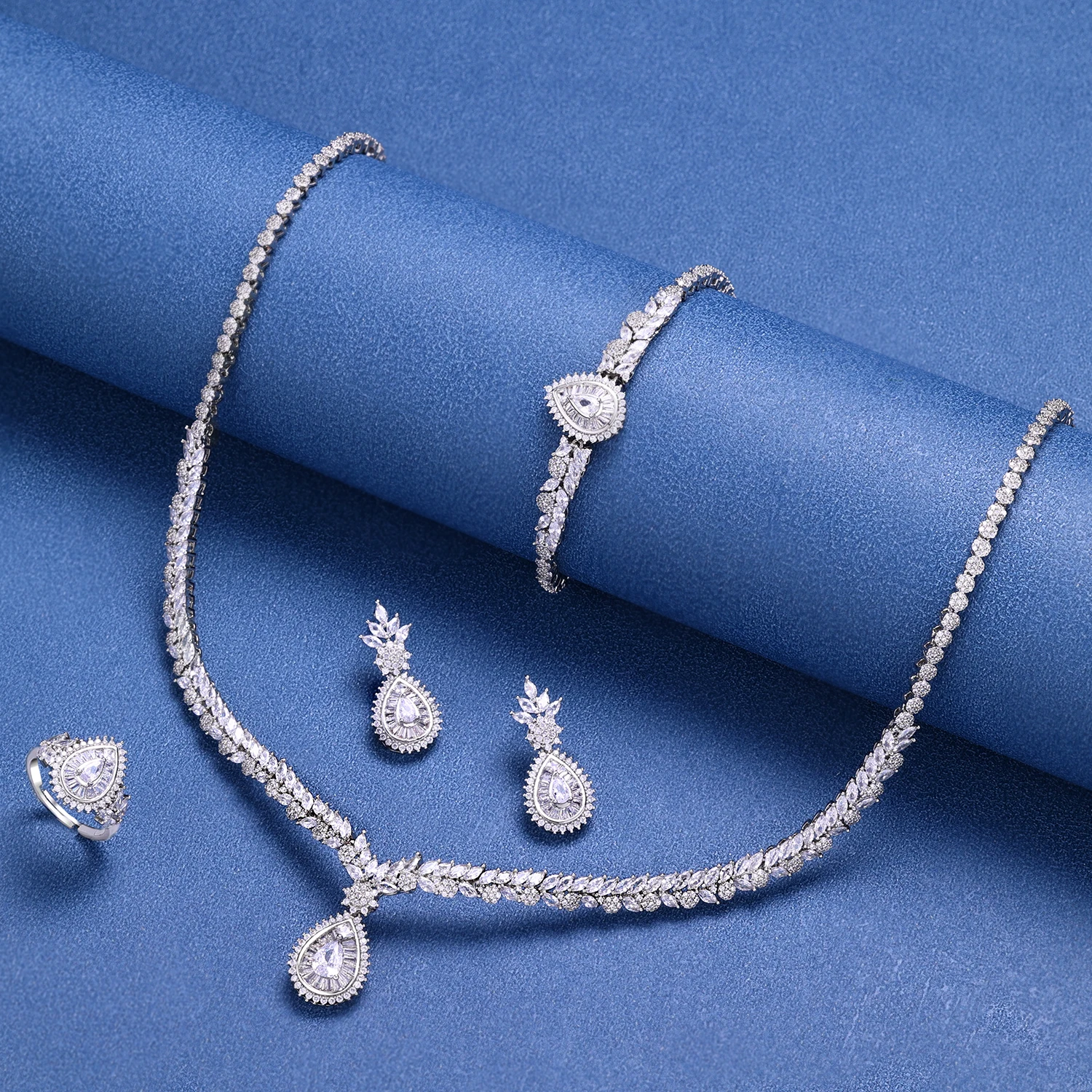 Water-Drop-Jewelry-Set-4-pieces-Women-Wedding-Party-Necklace-and ...