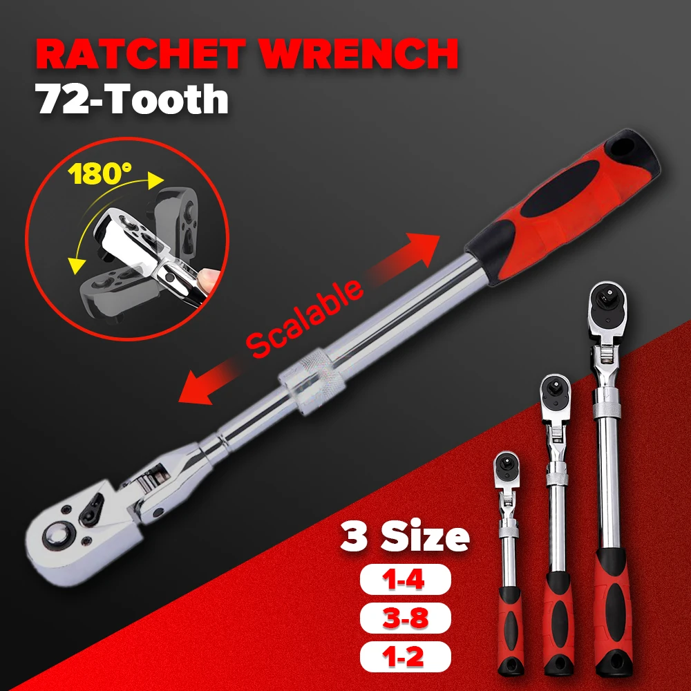72-Tooth-Carbon-Steel-Ratchet-Handle-Wrench-1-4-1-2-3-8-Rotating-Handle ...