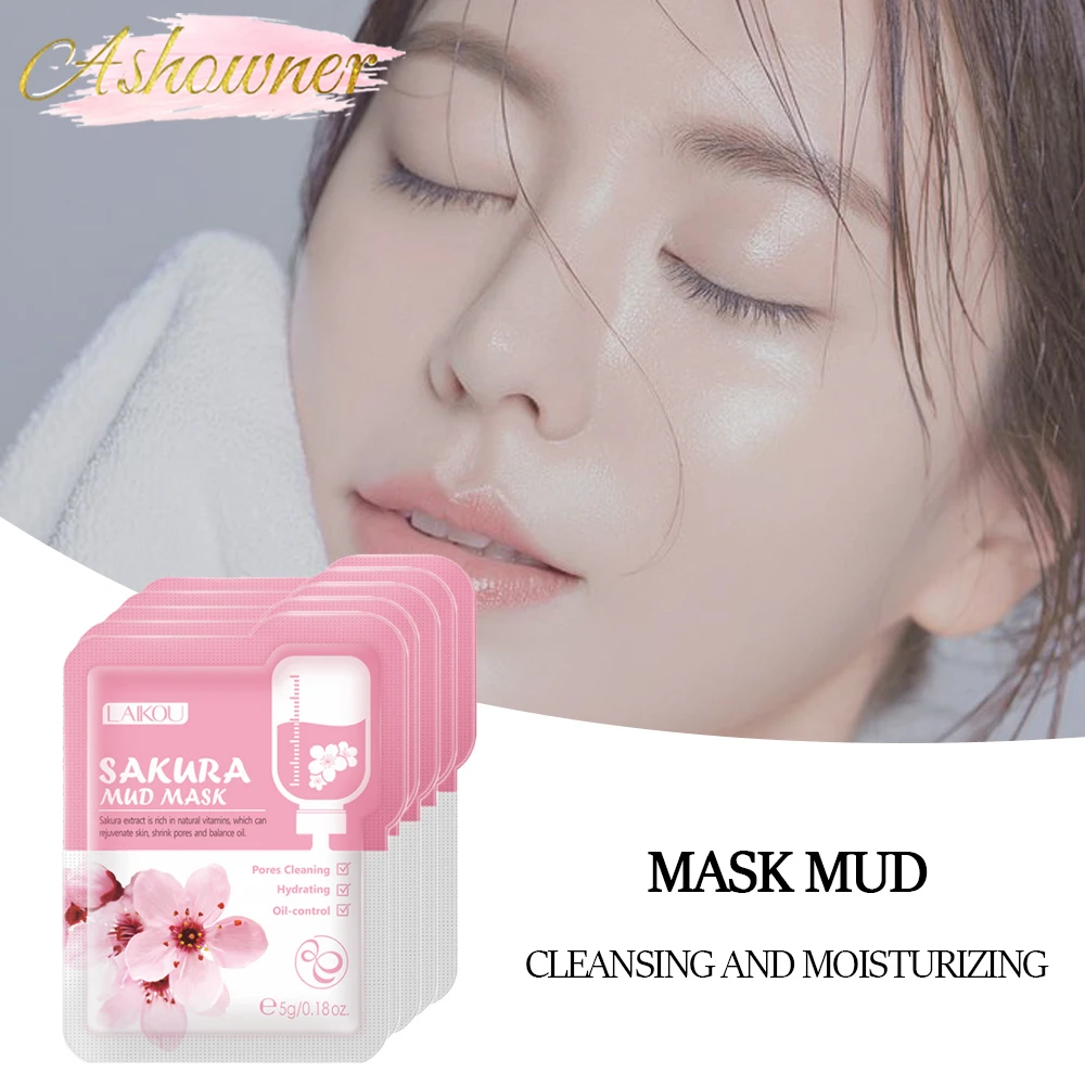 5pcs Japan Sakura Mud Face Mask Anti Wrinkle Night Facial Packs Skin ...