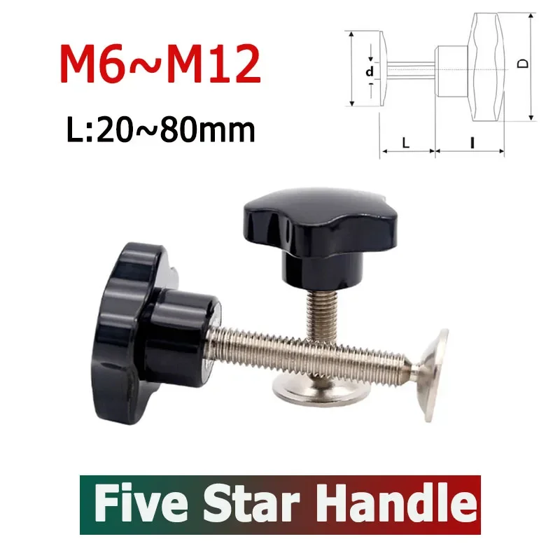 1pcs M6 M8 M10 M12 Five star handle with pressure plate Plum Bakelite ...