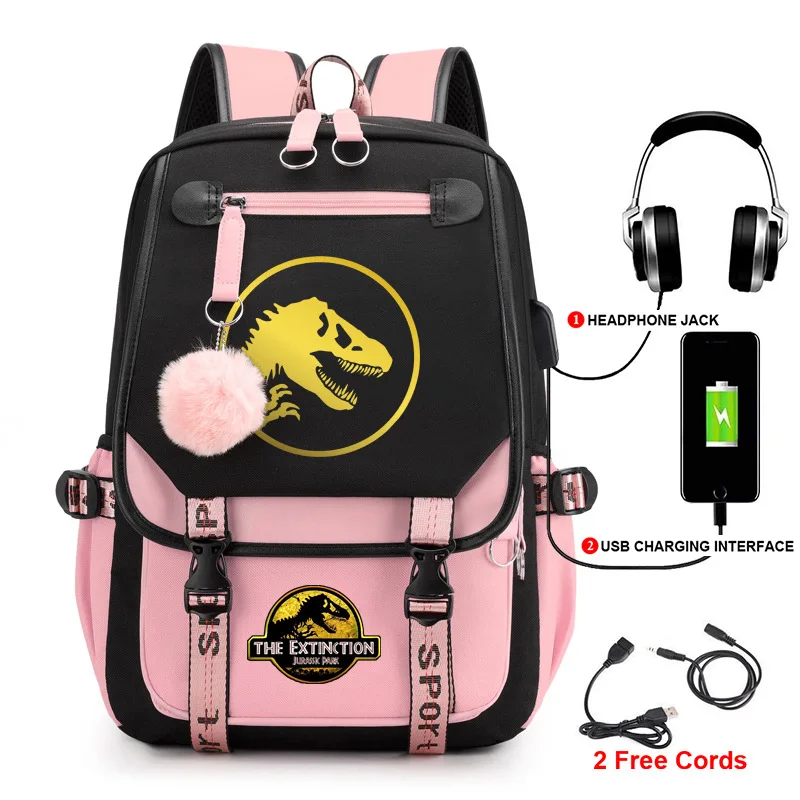 USB-Charging-Jurassic-World-Backpack-Multi-Pockets-New-Schoolbag-Girls ...