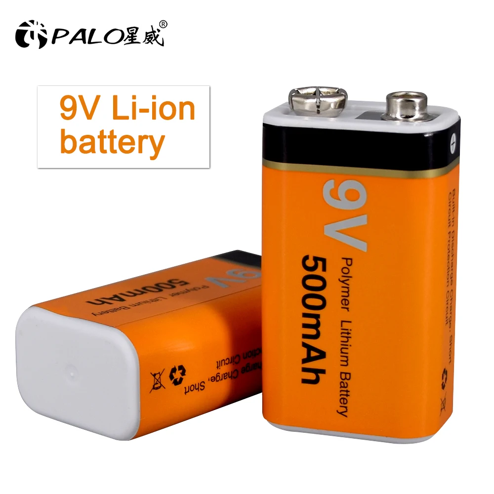PALO 9V Rechargeable Li-ion battery 500mAh 9v 6F22 lithium battery 9V ...