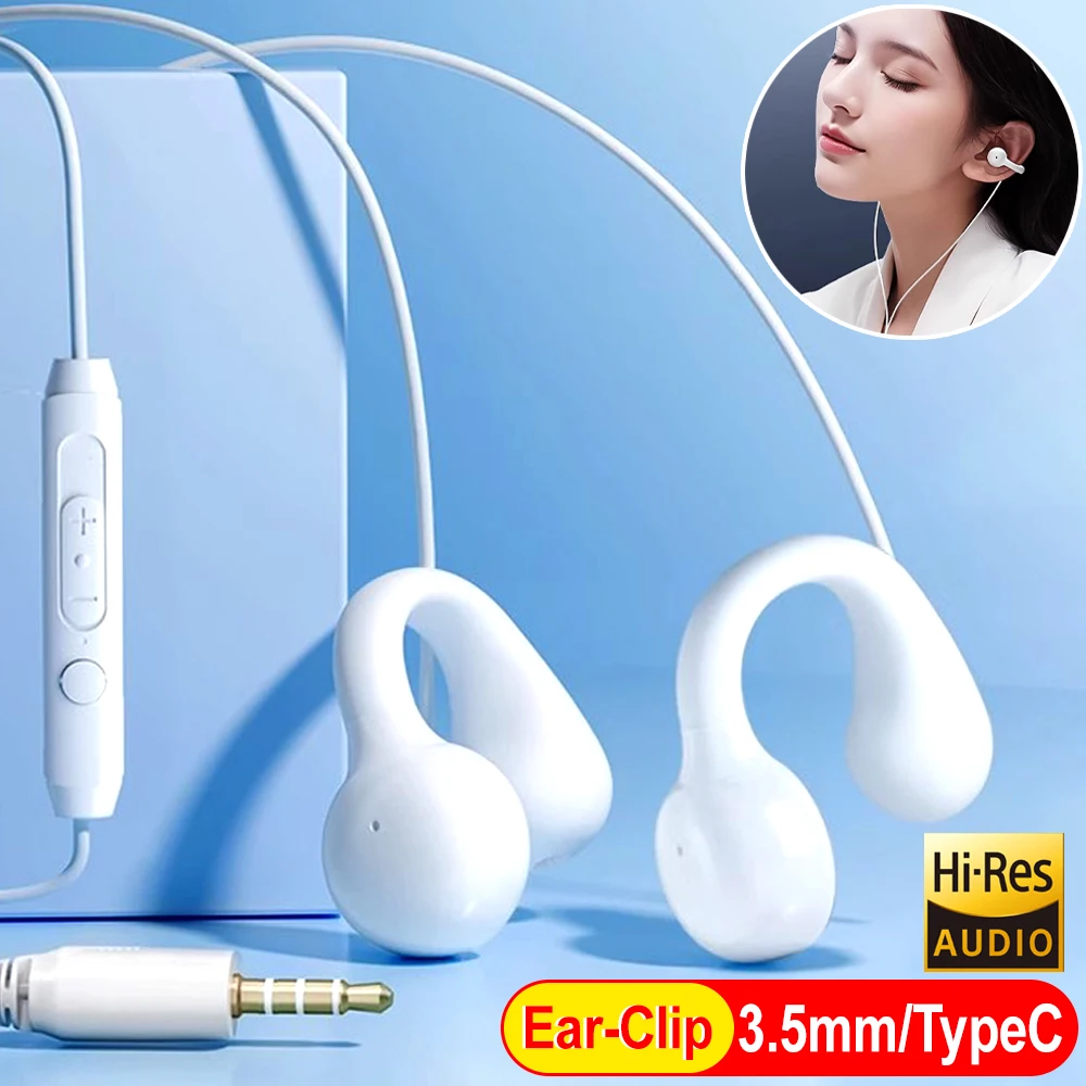 Wired Earphone Ear Bone Conduction Headphones Earclips Type C 3.5mm ...