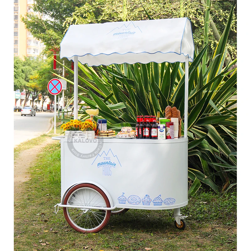 White-Hand-Push-Food-Service-Cart-With-Wheels-Steel-Oval-Coffee-Cart ...
