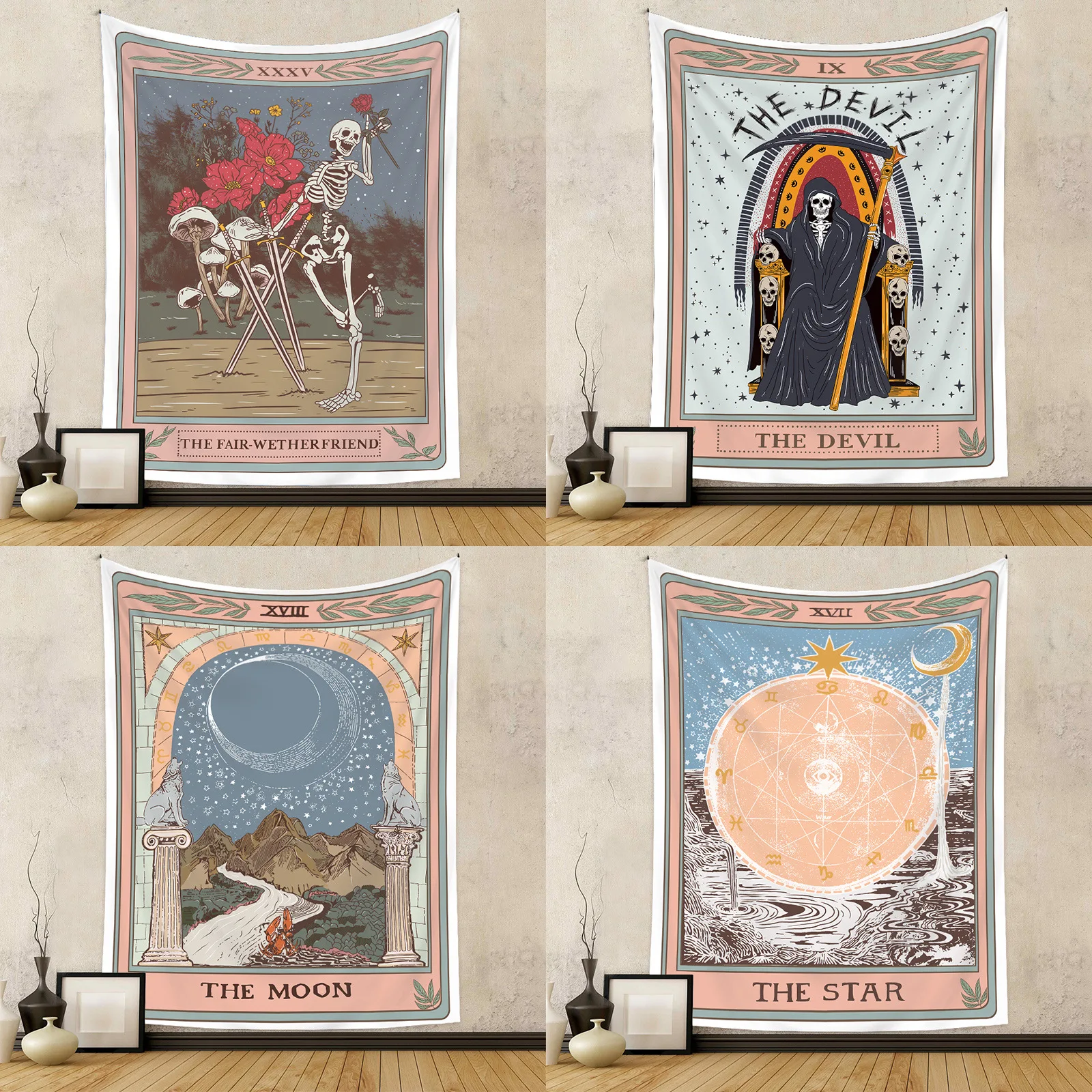 Tarot-Tapestry-Wall-Hanging-Skull-Mysterious-Medieval-Divination-Home ...