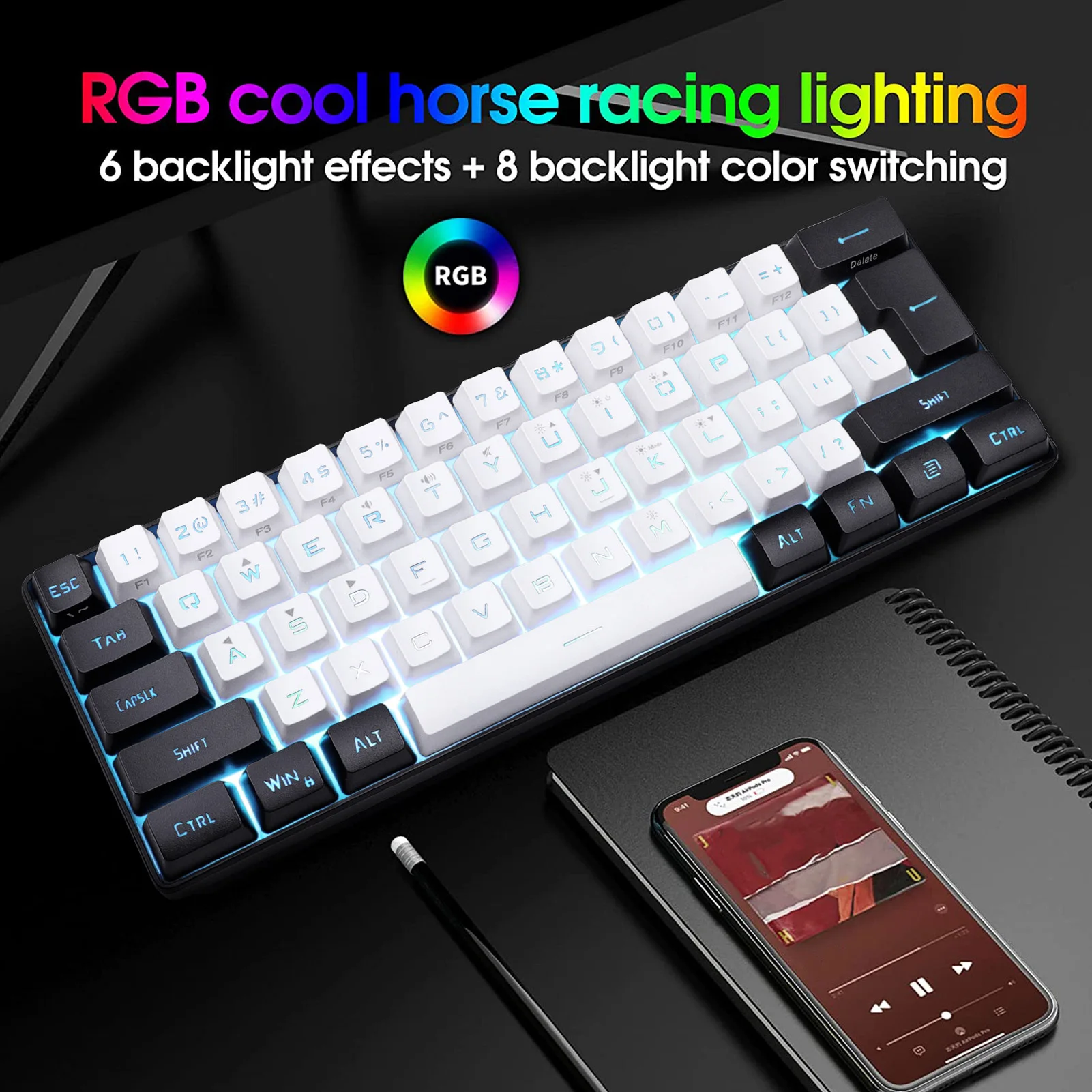 Mini-RGB-Keyboard-Wired-Keyboard-LED-Backlighting-Type-C-Interface-61 ...